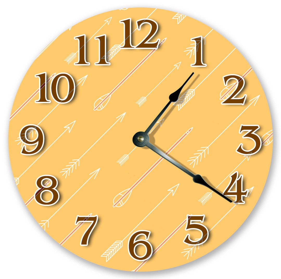 10.5" Flying Arrow Clock - Yellow Clock - Living Room Clock - Large 10. ...