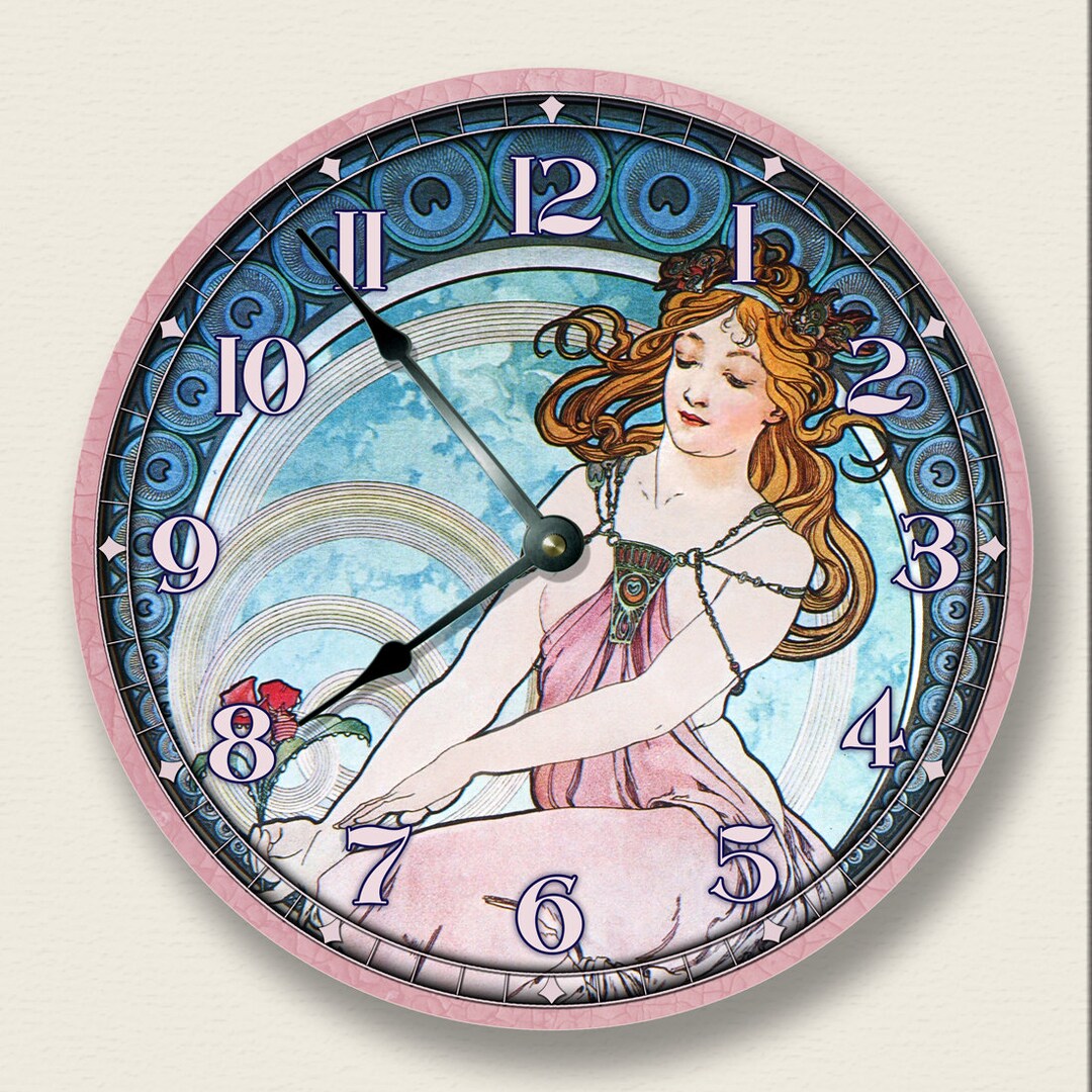 10.5" Wall Clock - LADY in PINK Wall Clock - Art Nouveau - Vintage Home ...