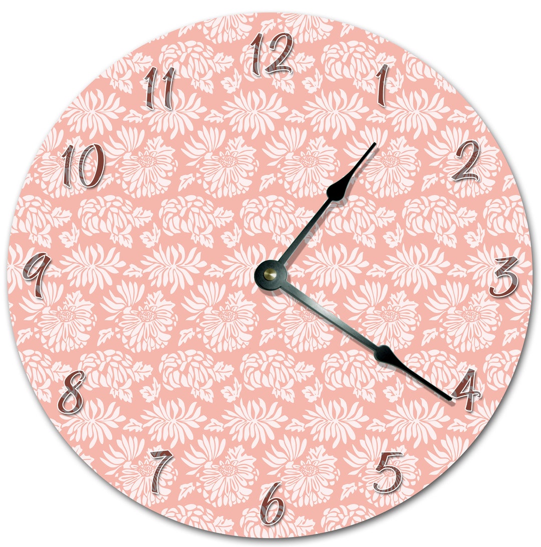 10.5 FLORAL DESIGN Clock PINK Clock Living Room Clock Large 10.5 Wall ...