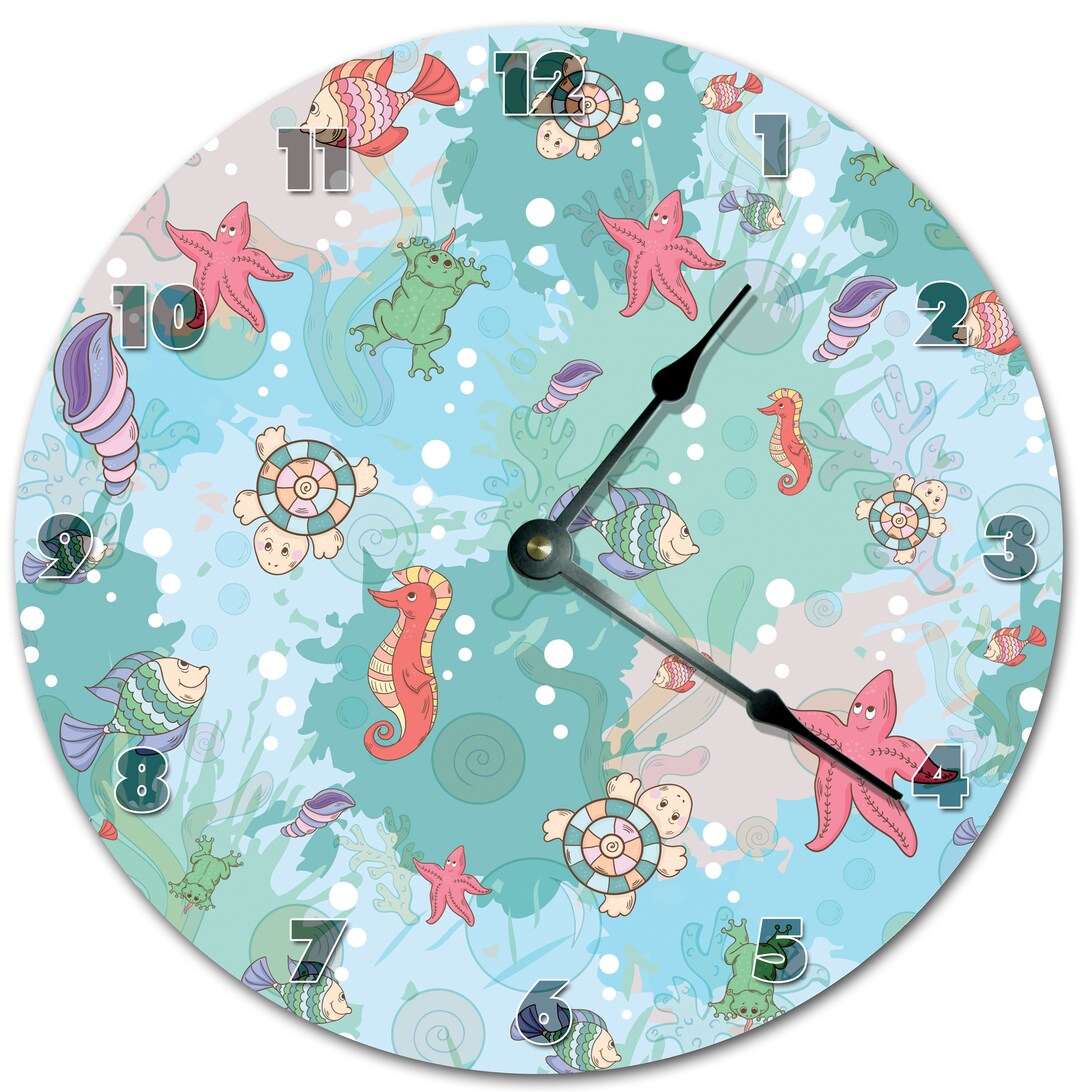10.5 SEA LIFE CARTOON Clock Kids Clock Living Room Clock Large 10.5 ...