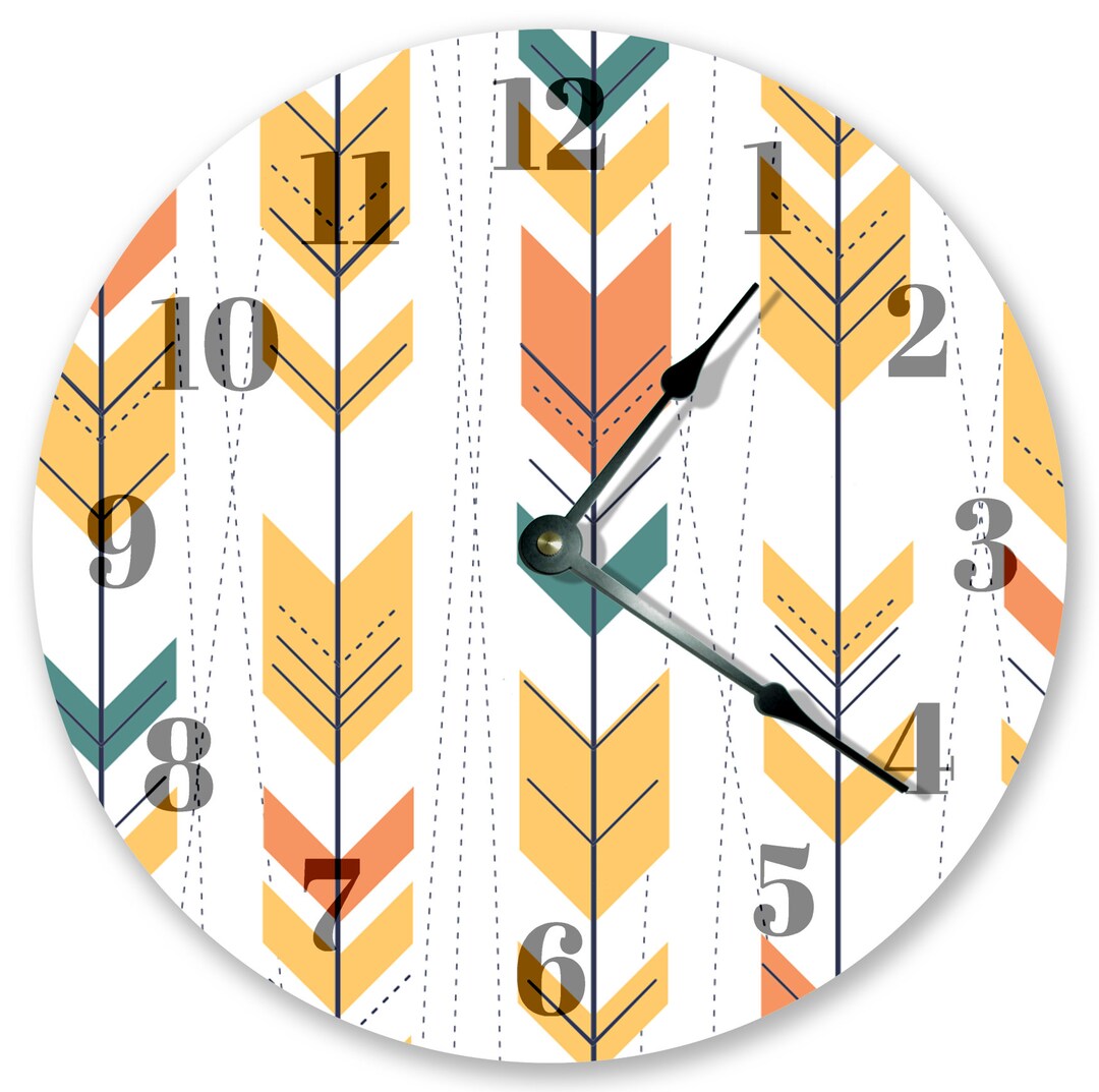 10.5" Falling Arrows Clock - Orange Yellow and Green Clock - Living ...