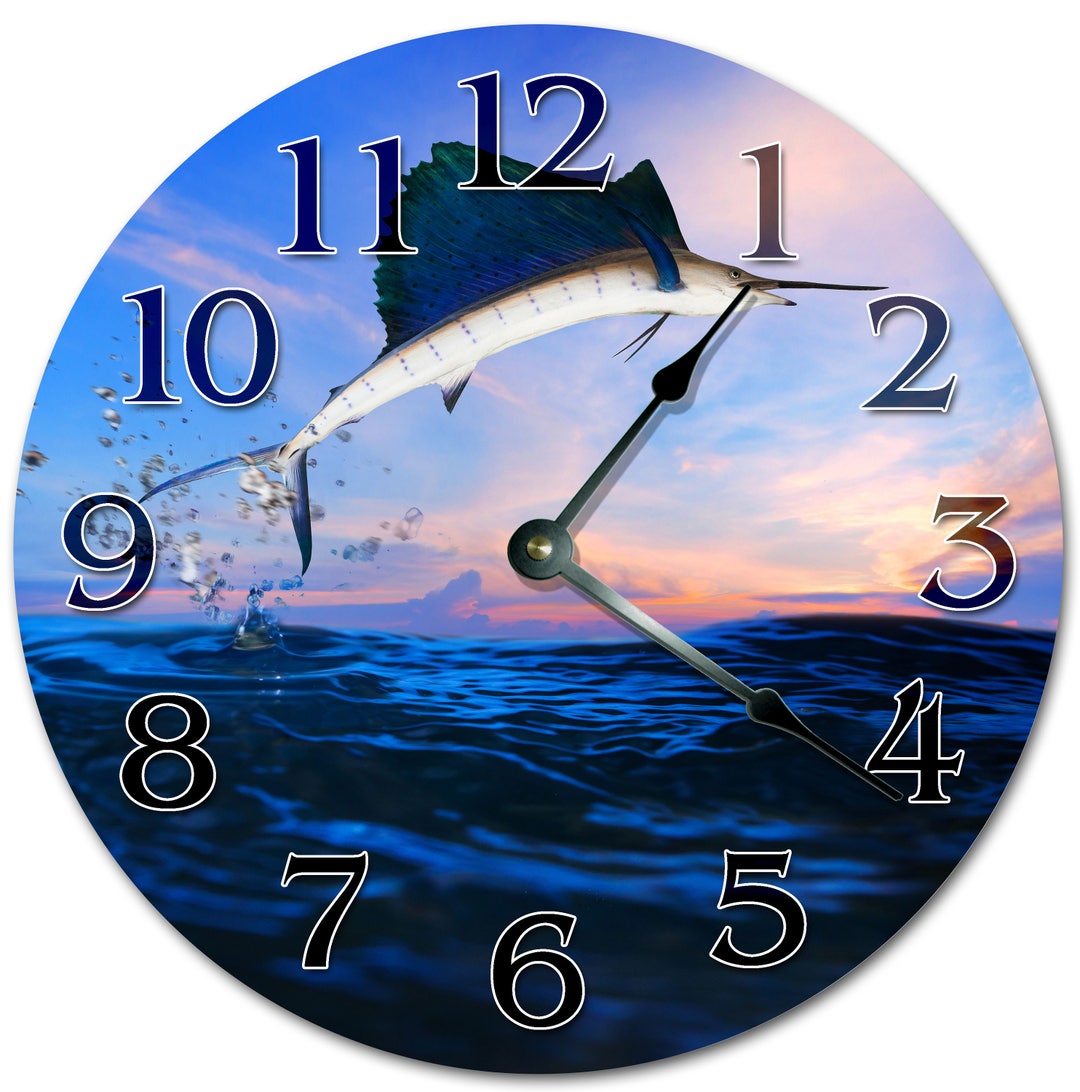 10.5 BLUE MARLIN Clock Living Room Clock Large 10.5 Wall Clock Home ...