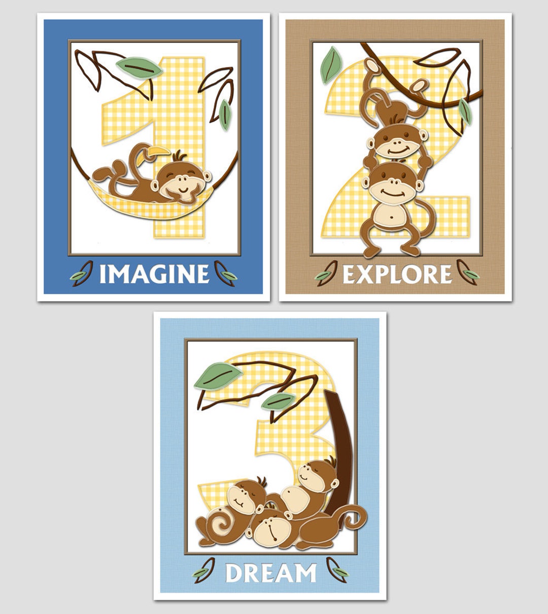 MONKEY BUSINESS 8x10 Baby Nursery Art Prints, Set of 3 Includes a ...