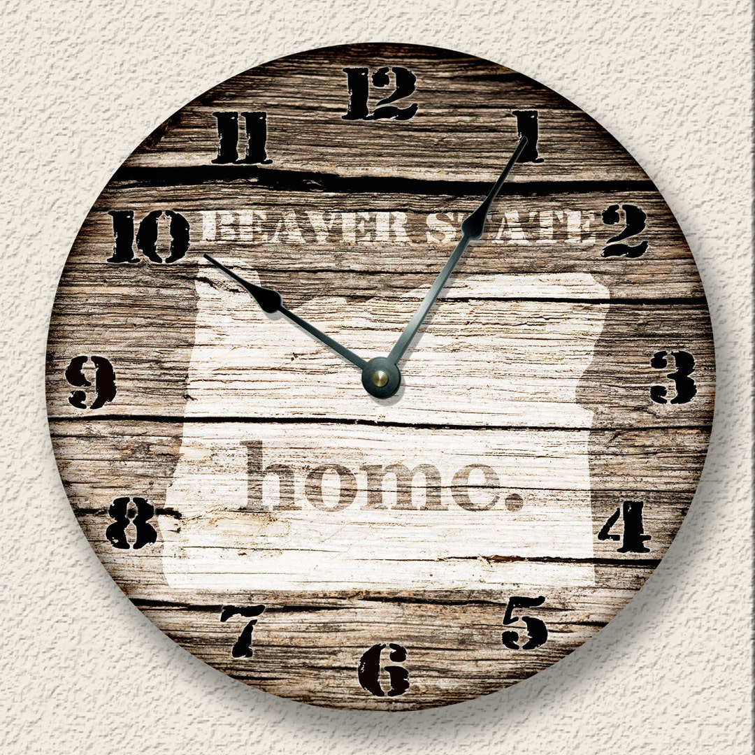 10.5" Wall Clock - OREGON Home State Wall CLOCK - Barn Boards Pattern ...