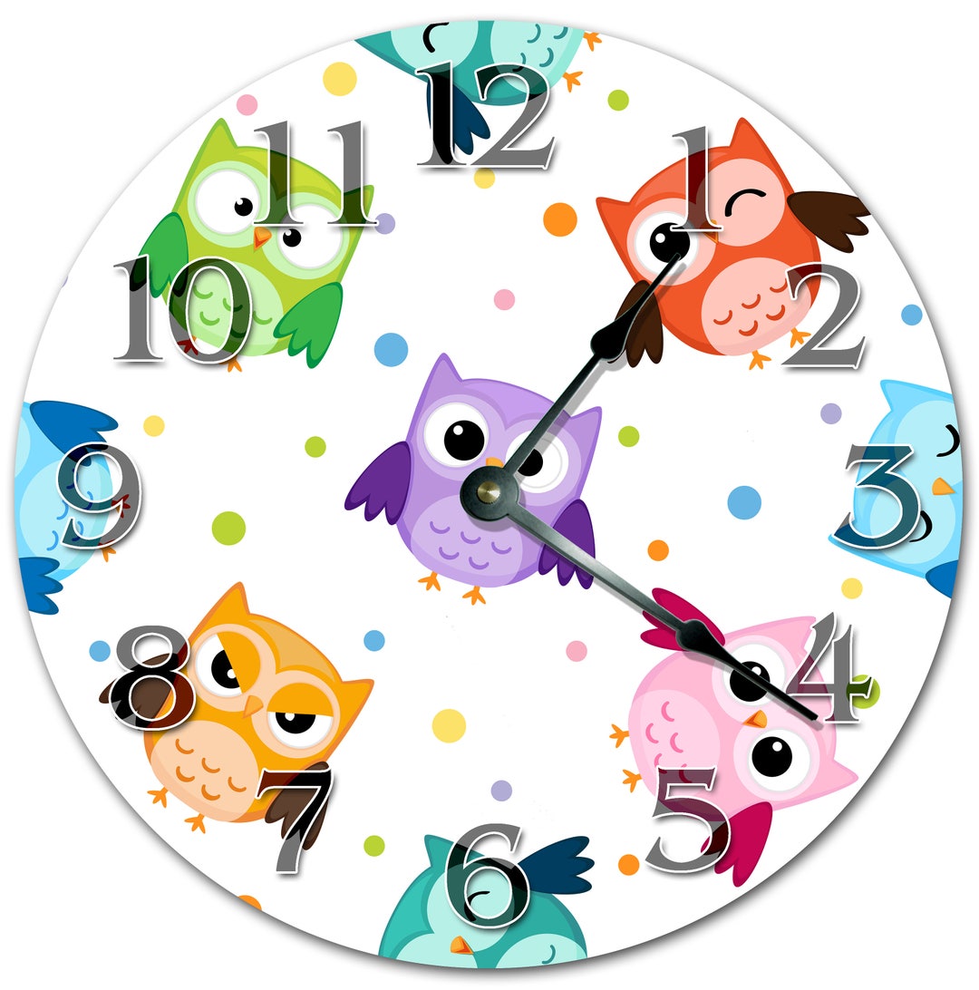 10.5" OWL CARTOON Clock - Living Room Clock - Large 10.5" Wall Clock ...
