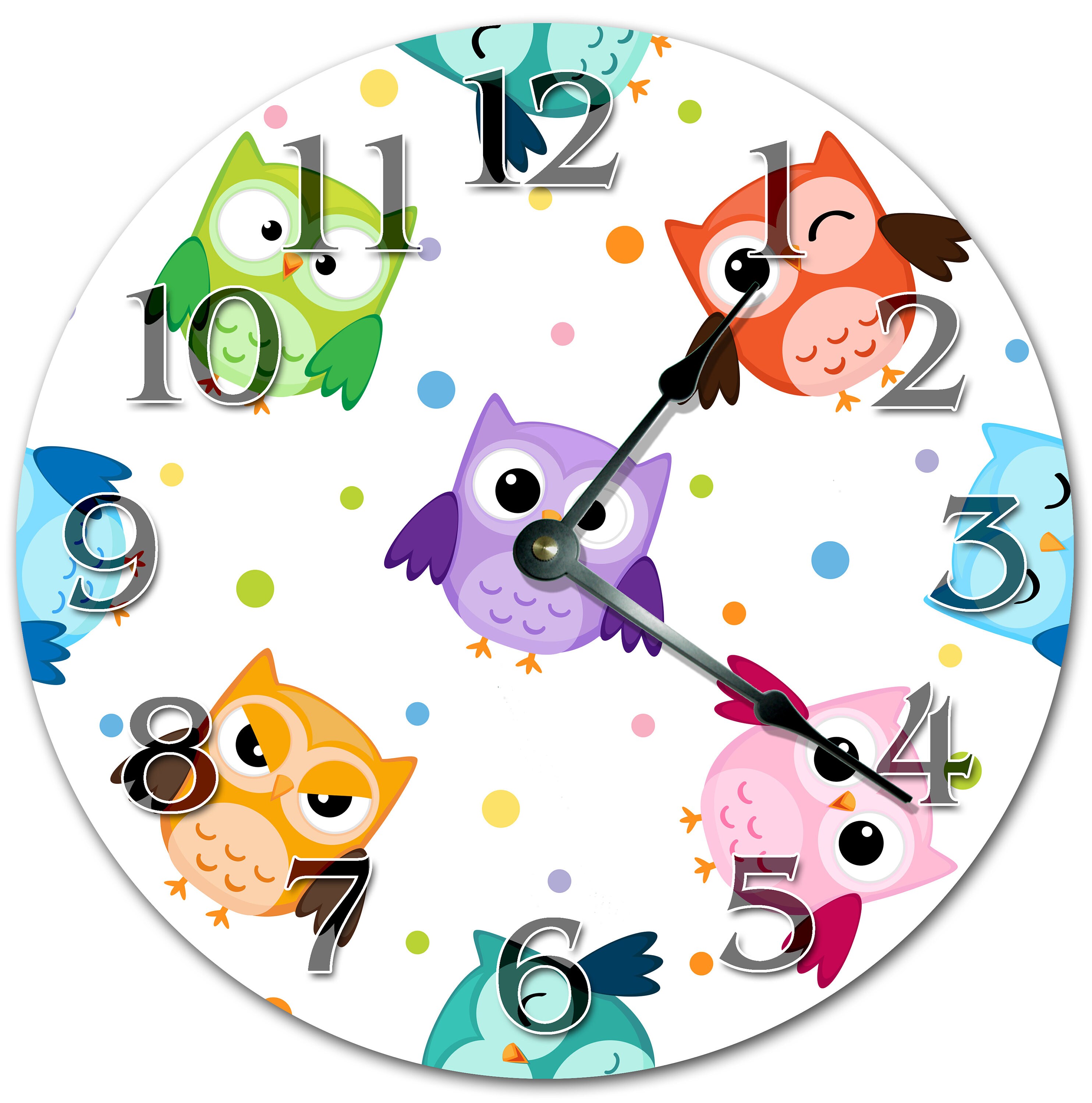 10.5" OWL CARTOON Clock - Living Room Clock - Large 10.5" Wall Clock ...