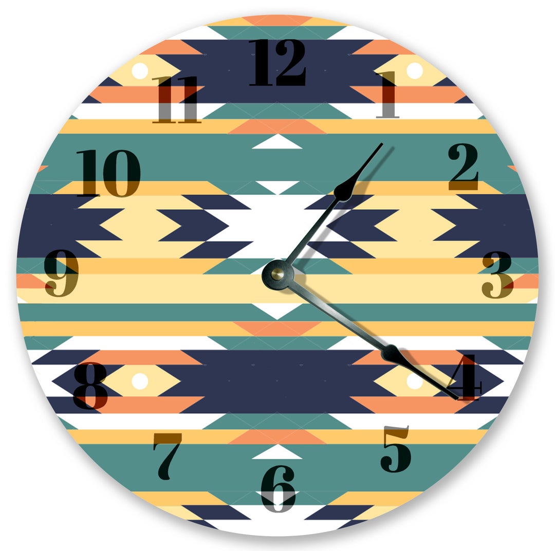 10.5" Cool Aztec Clock - Blue Yellow and Green Clock - Living Room ...