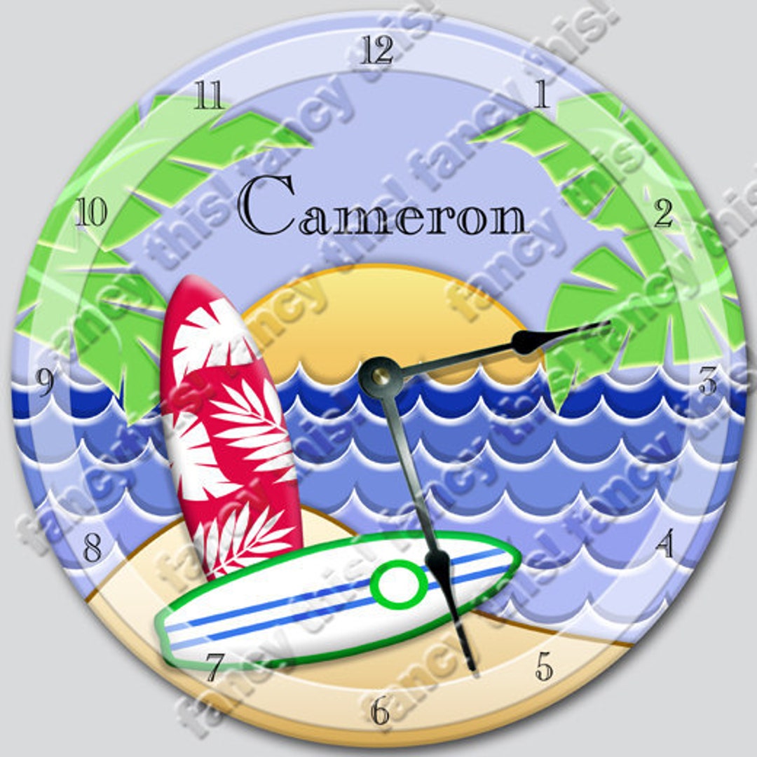 10.5" Wall Clock - Wall Clock ISLAND SURF Personalized Nursery Art ...
