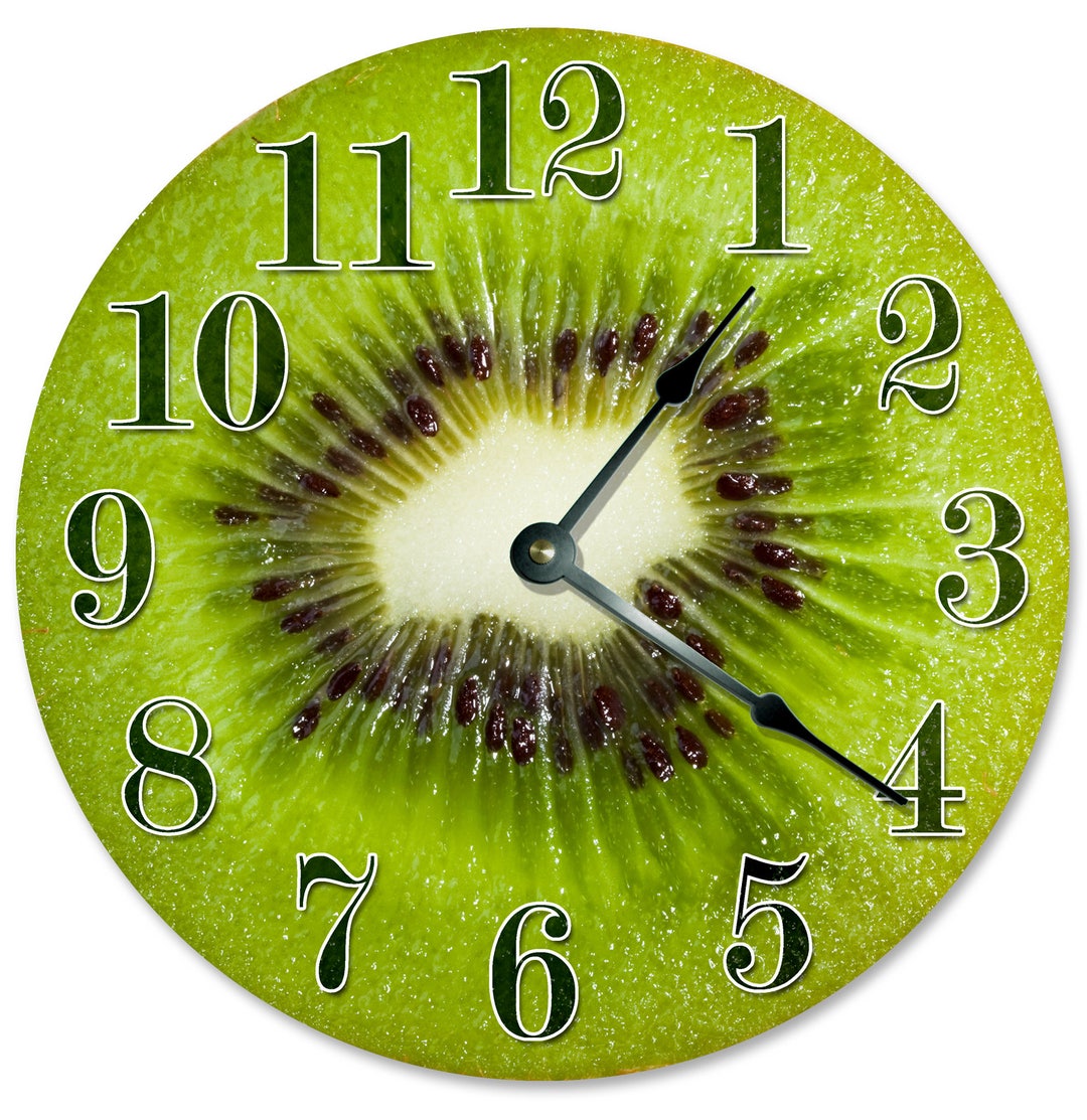 10.5" KIWI Clock - GREEN Clock - Living Room Clock - Large 10.5" Wall ...