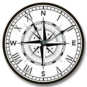 10.5" Wall Clock - Compass Rose Pattern Wall CLOCK - Beachy and ...