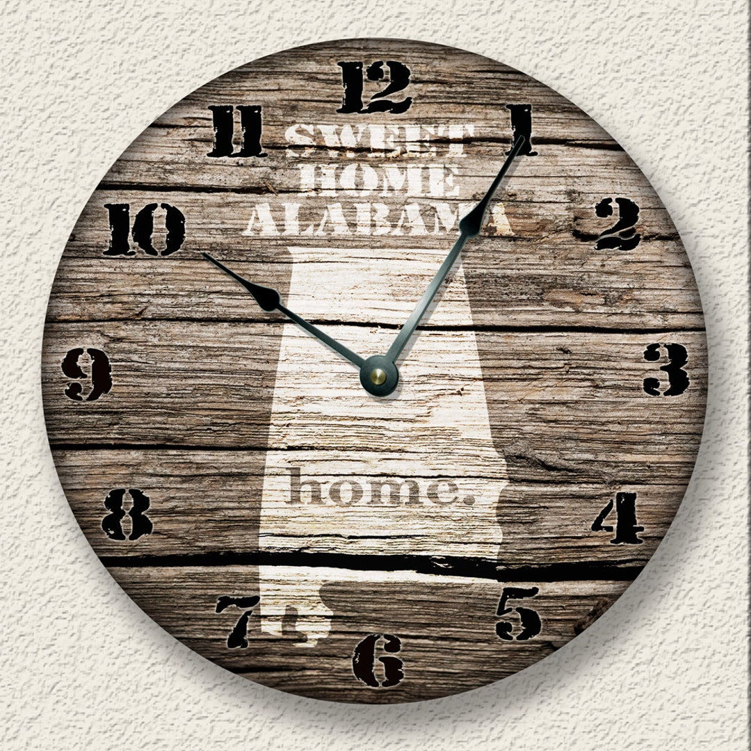10.5" Wall Clock - ALABAMA Home State Wall CLOCK - Barn Boards Pattern ...