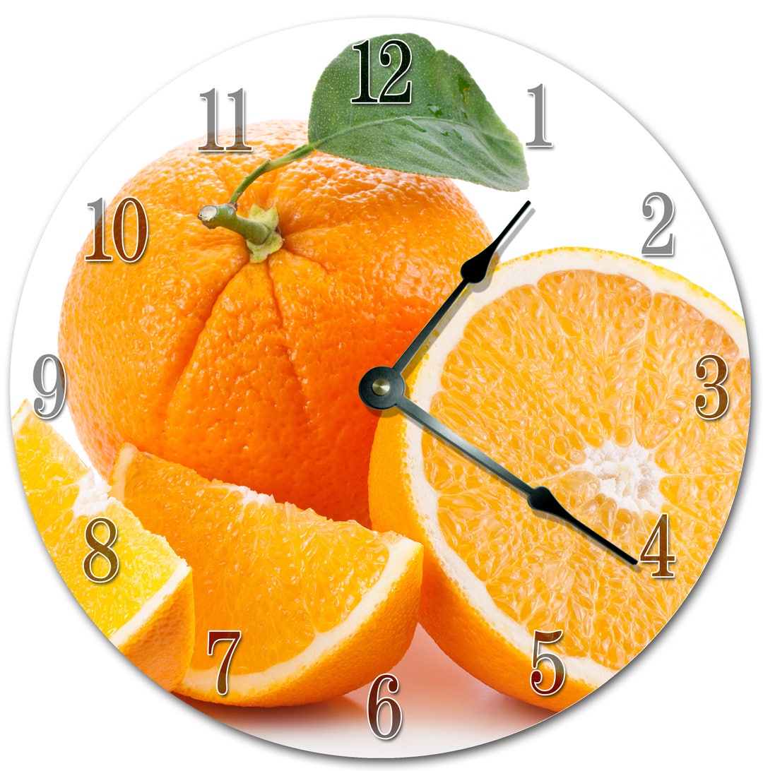 Orange Fruit Clock: 10.5" MDF Silent Wall Decor - Etsy