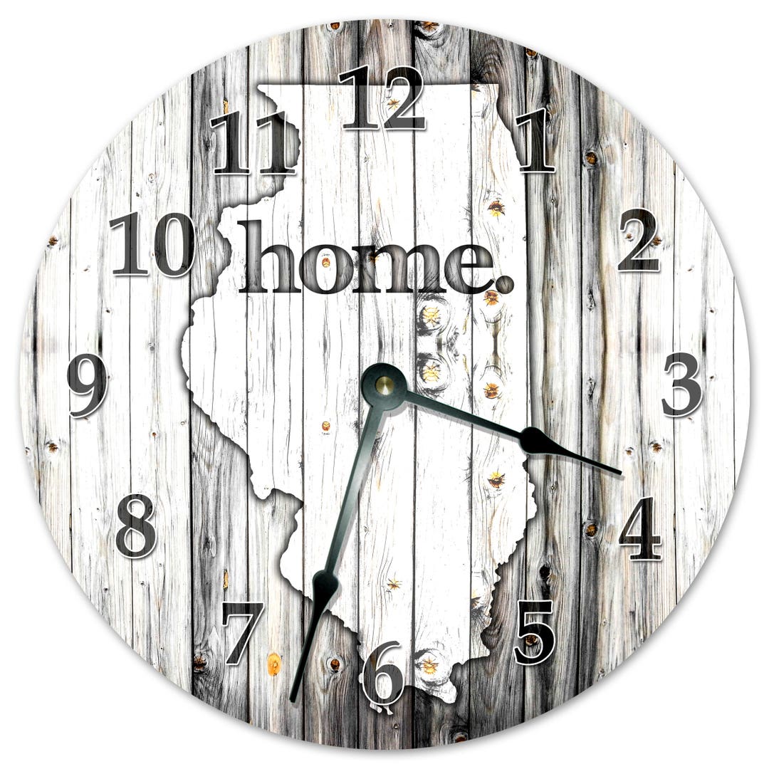 10.5 ILLINOIS Rustic Map Clock Living Room Clock Large 10.5 Wall Clock ...