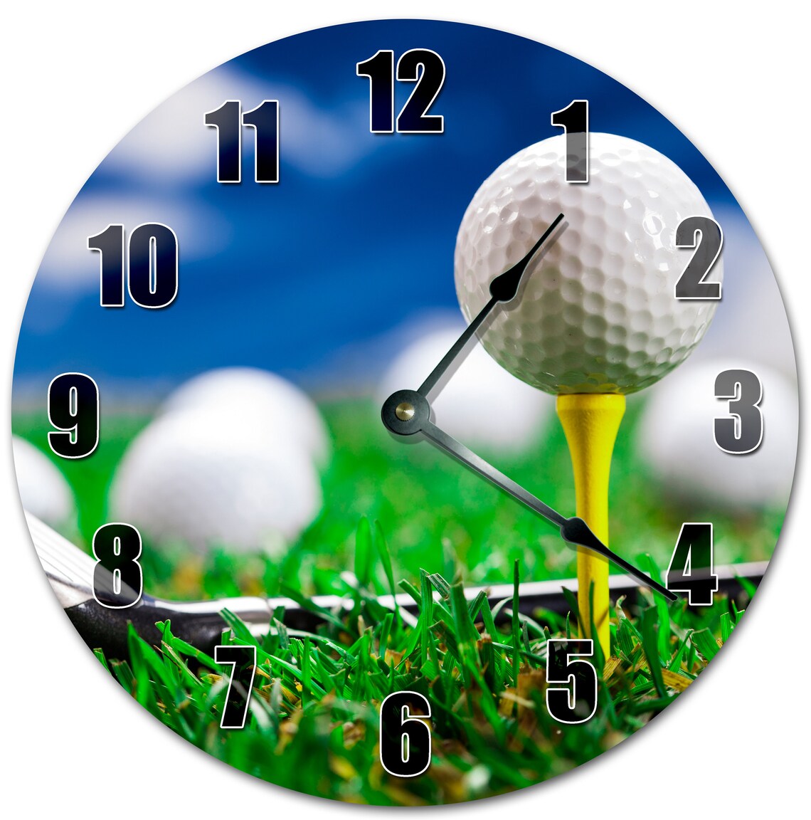 10.5" GOLF BALLS ON A Golf Course Clock - Living Room Clock - Large 10. ...
