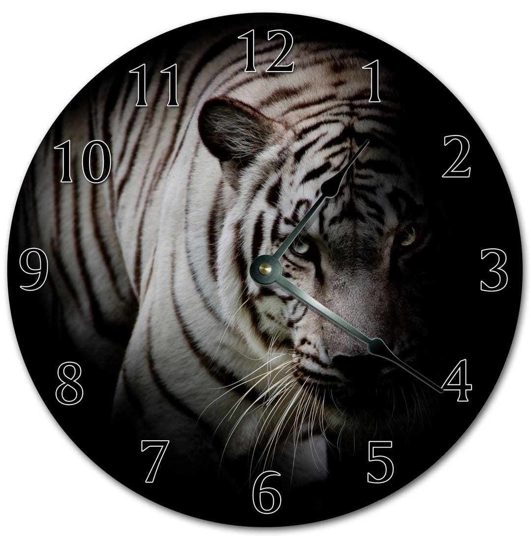 10.5" MAJESTIC TIGER Clock - Black and White Clock - Living Room Clock ...