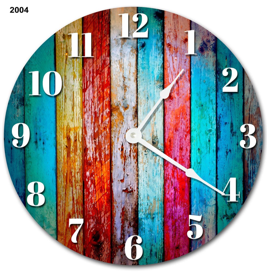 Colorful Wood Wall Clock: Modern Living Room Decor (10.5