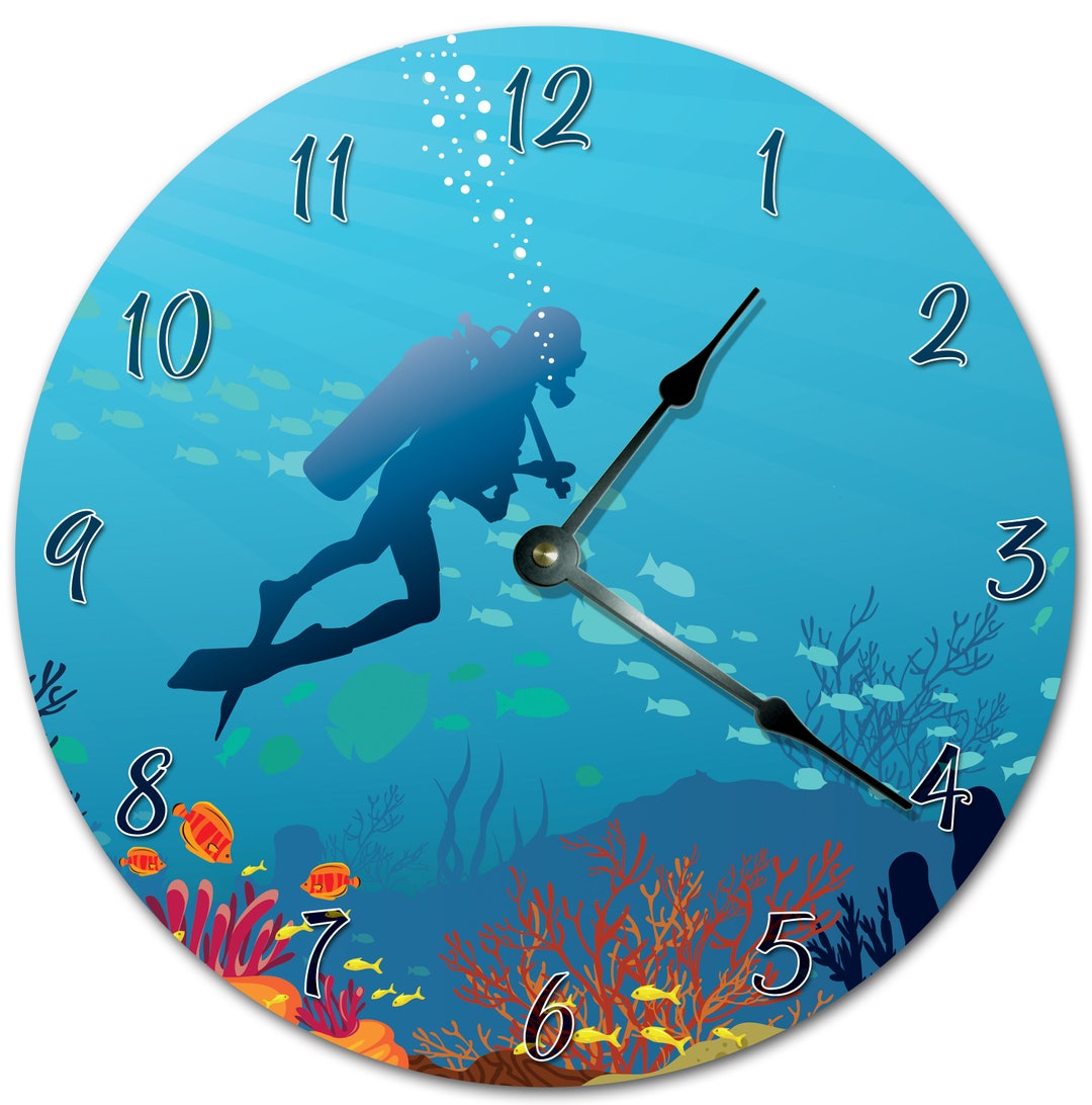 10.5 DIVING UNDERWATER ART Clock Blue Clock Living Room Clock Large 10. ...