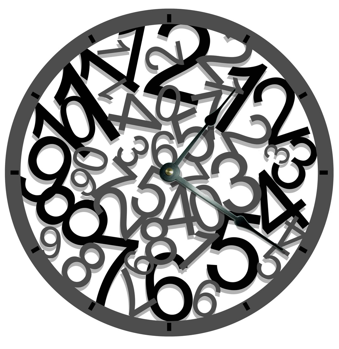 10.5" NUMBERS EVERYWHERE Clock - Living Room Clock - Large 10.5" Wall ...