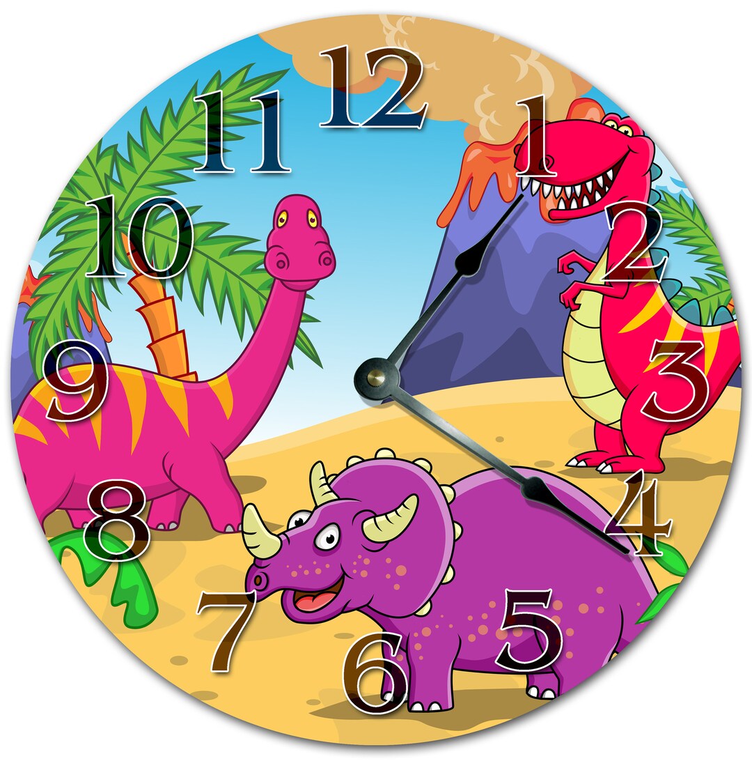 10.5" DINOSAURS CARTOON Clock - Living Room Clock - Large 10.5" Wall ...