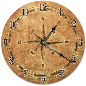 10.5 Old COMPASS Clock BROWN Clock Living Room Clock Large 10.5 Wall ...