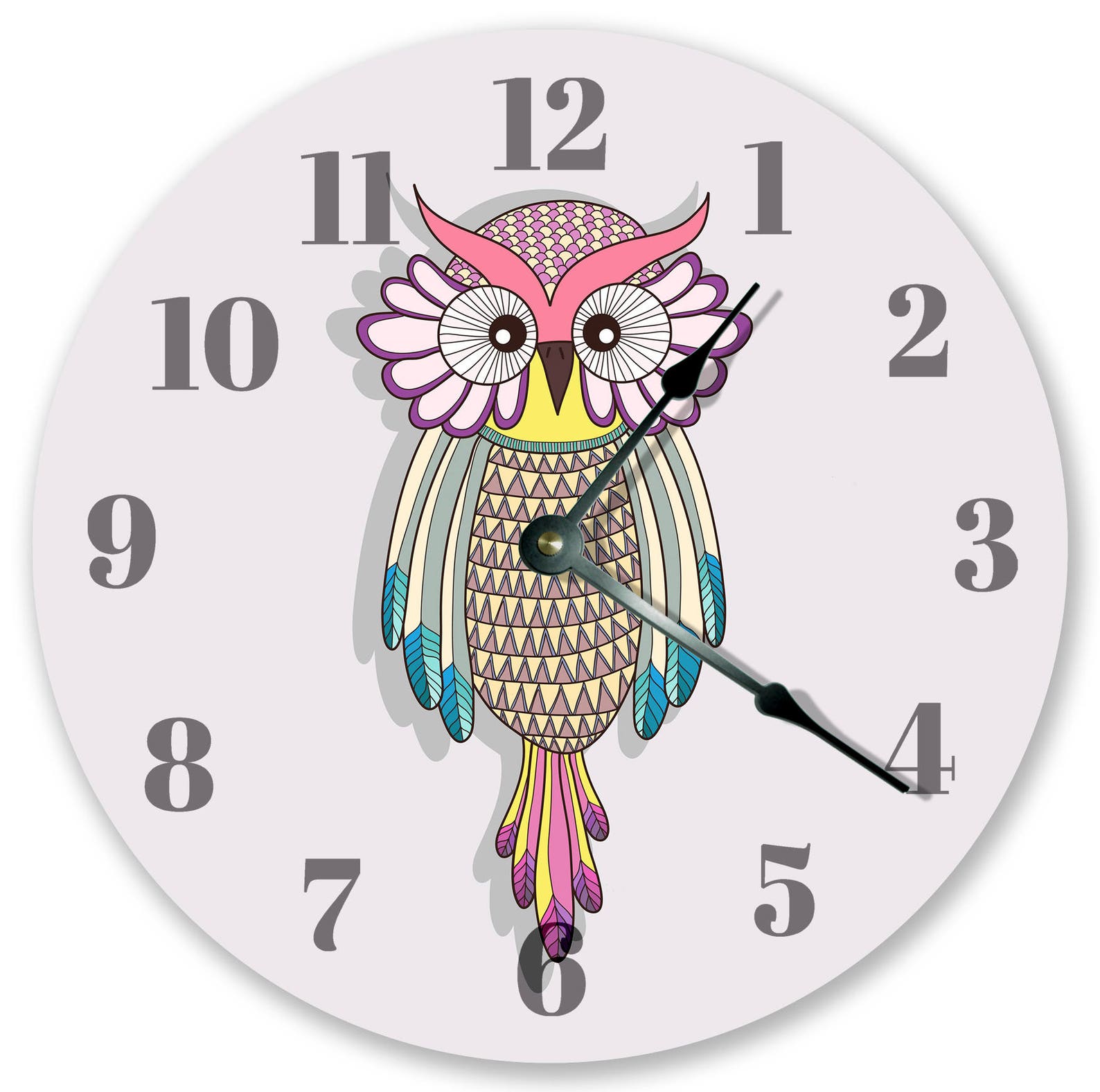 10.5" Beautiful Animated Owl Clock - Colorful Clock - Living Room Clock ...