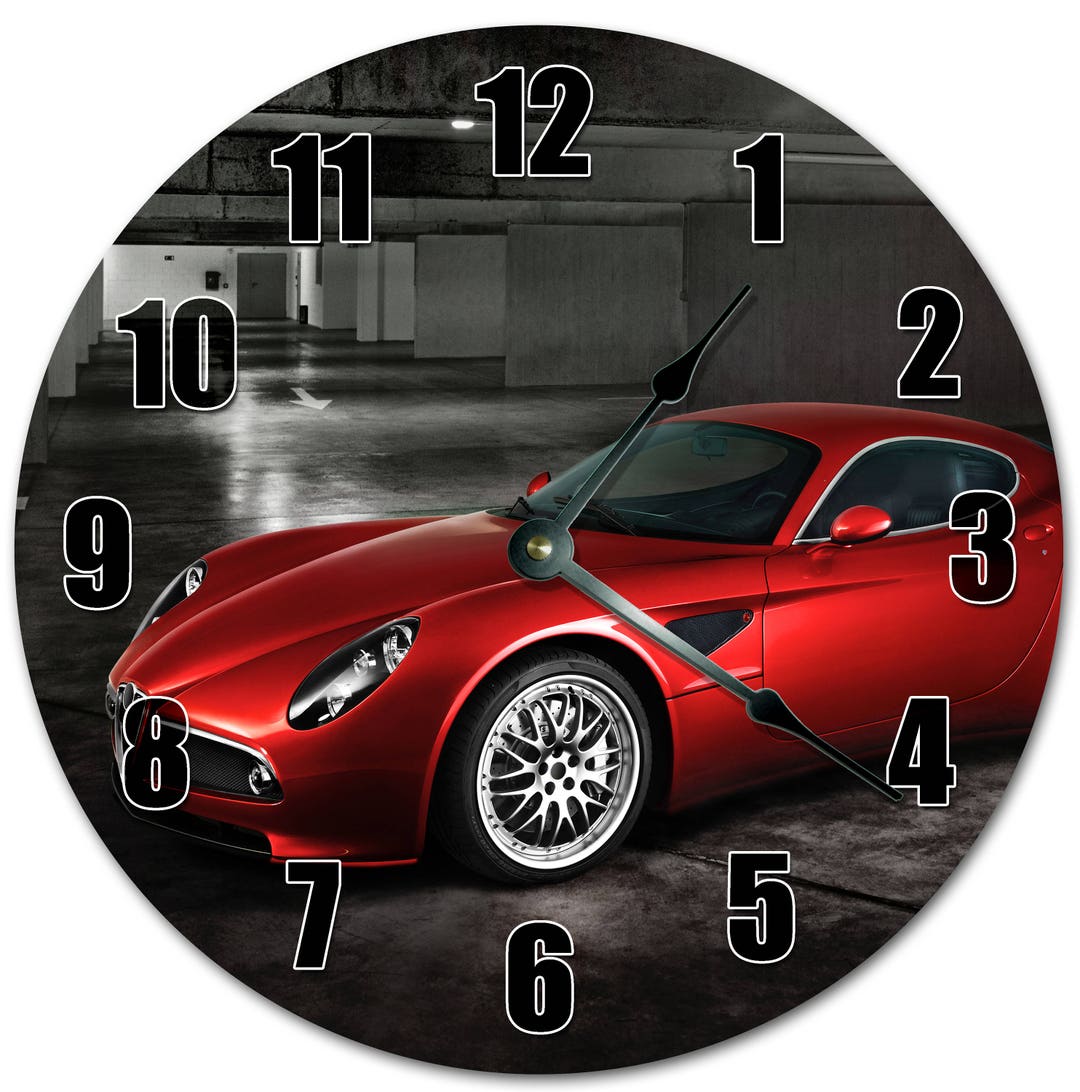 10.5" RED SPORTS CAR Clock - Living Room Clock - Large 10.5" Wall Clock ...
