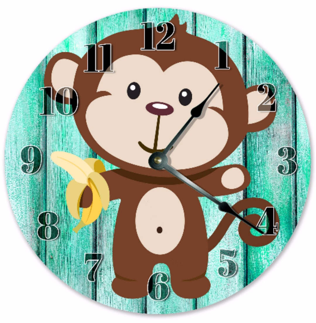 10.5" Cute Banana Eating MONKEY Cartoon Clock - Living Room Clock ...