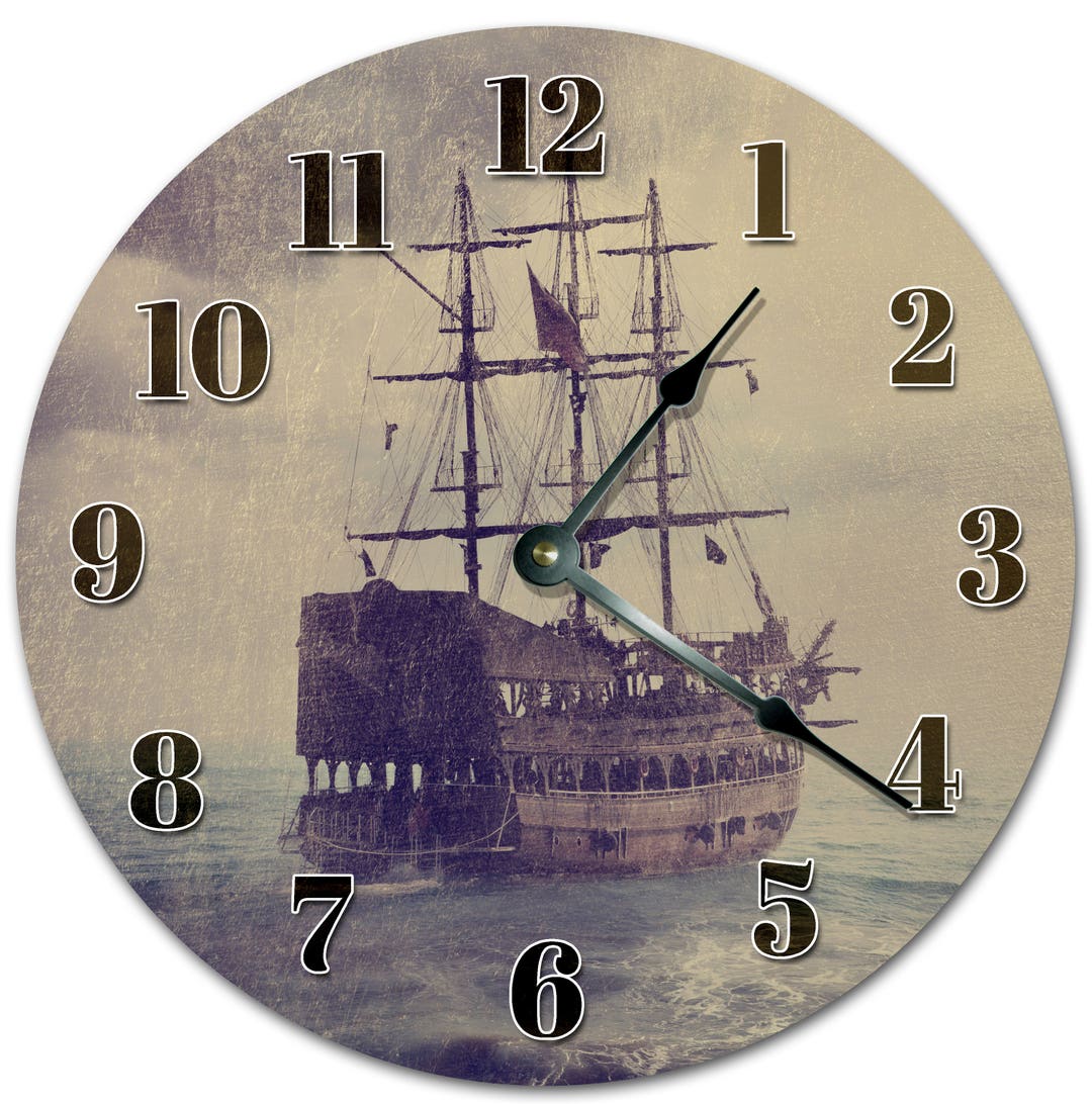 10.5" OLD PIRATE SHIP Clock - Living Room Clock - Large 10.5" Wall ...