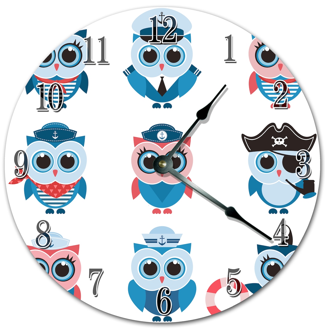 10.5" Cartoon Sailor Owl Clock - Kids Clock - Living Room Clock - Large ...