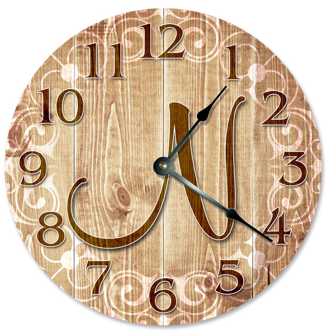 10.5" N Neptune Italic Font Clock - Letter Clock - Living Room Clock ...