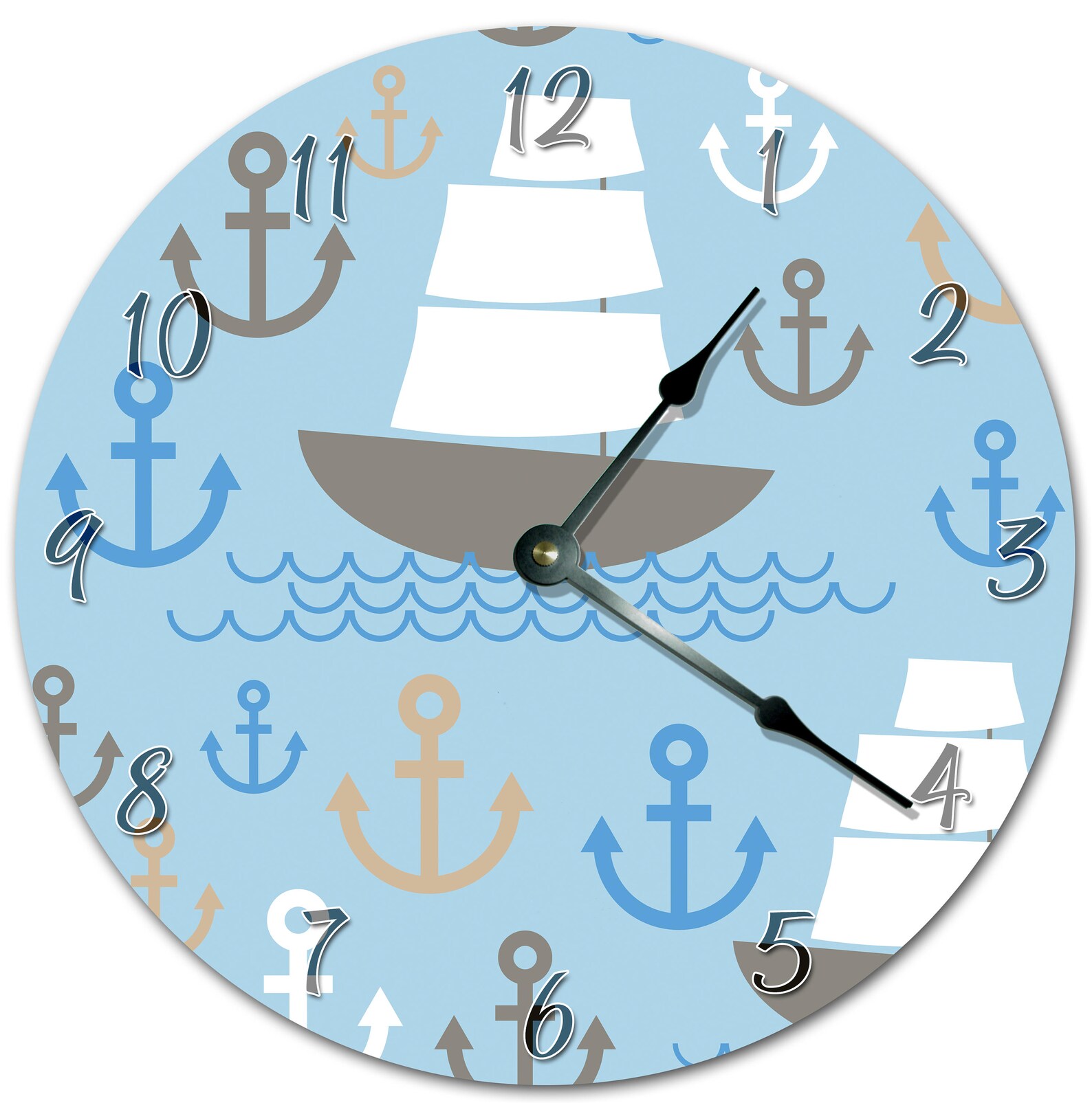 10.5 SEA ANCHORS and SAILS Clock Blue Clock Living - Etsy