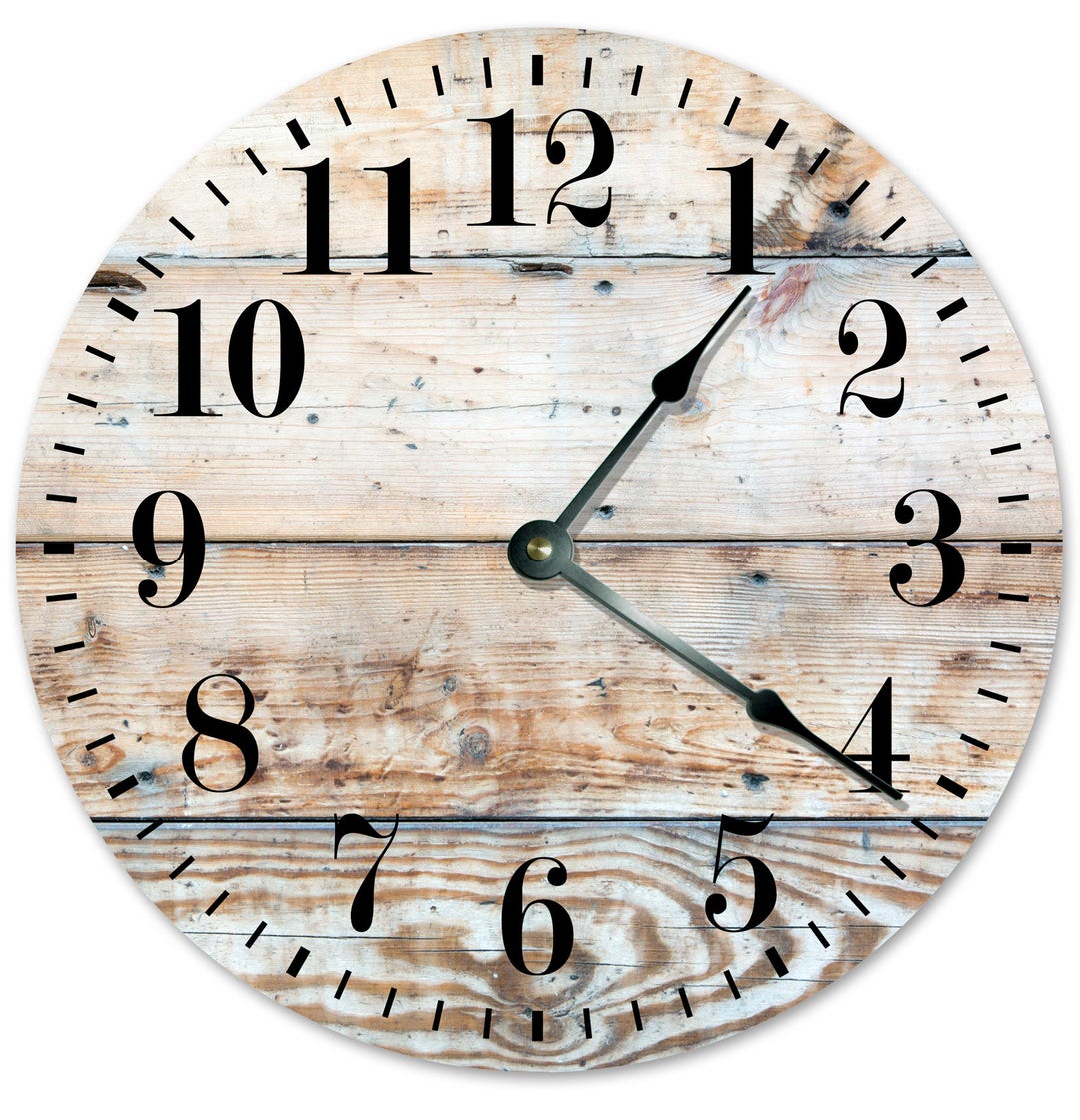 10.5 LIGHT BROWN WOOD Print Clock Living Room Clock Large 10.5 Wall ...