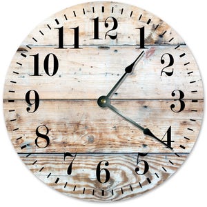 10.5 LIGHT BROWN WOOD Print Clock Living Room Clock Large 10.5 Wall ...