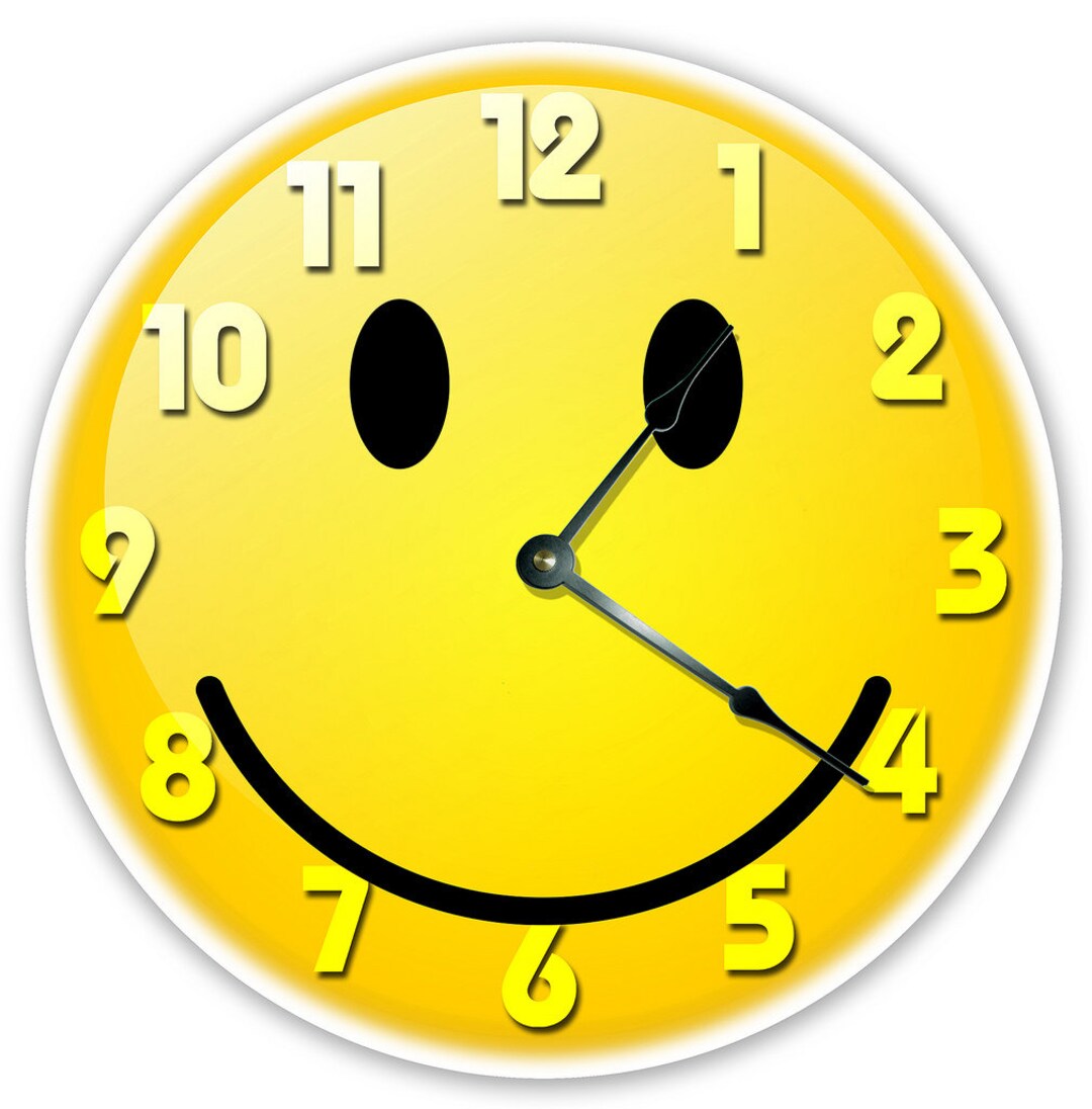 12" YELLOW SMILEY FACE Clock - Large 12 Inch Wall Clock - Printed Photo ...