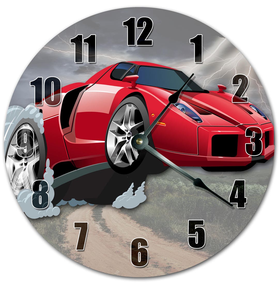 10.5 RED CAR CARTOON Clock Living Room Clock Large 10.5 Wall Clock Home ...