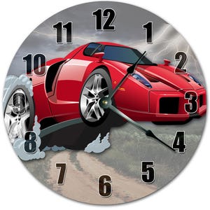 10.5" RED CAR CARTOON Clock - Living Room Clock - Large 10.5" Wall ...