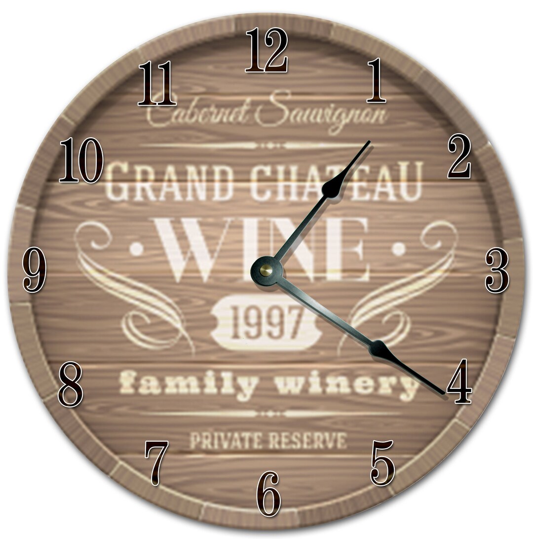 10.5" Aged GRAND CHATEAU Clock - Wine Clock - Brown Clock - Living Room ...