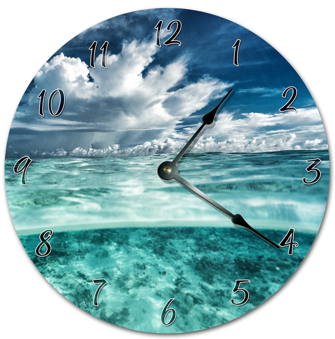 10.5" CLEAR SEA Clock - Blue Clock - Living Room Clock - Large 10.5 ...