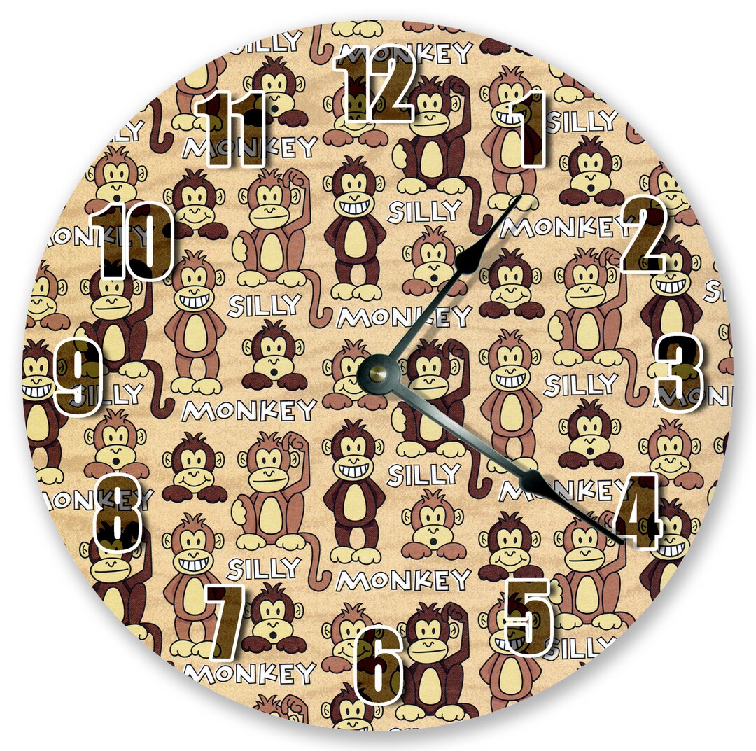 10.5 SILLY MONKEY PATTERN Clock Large 10.5 Wall Clock Nursery Decor ...