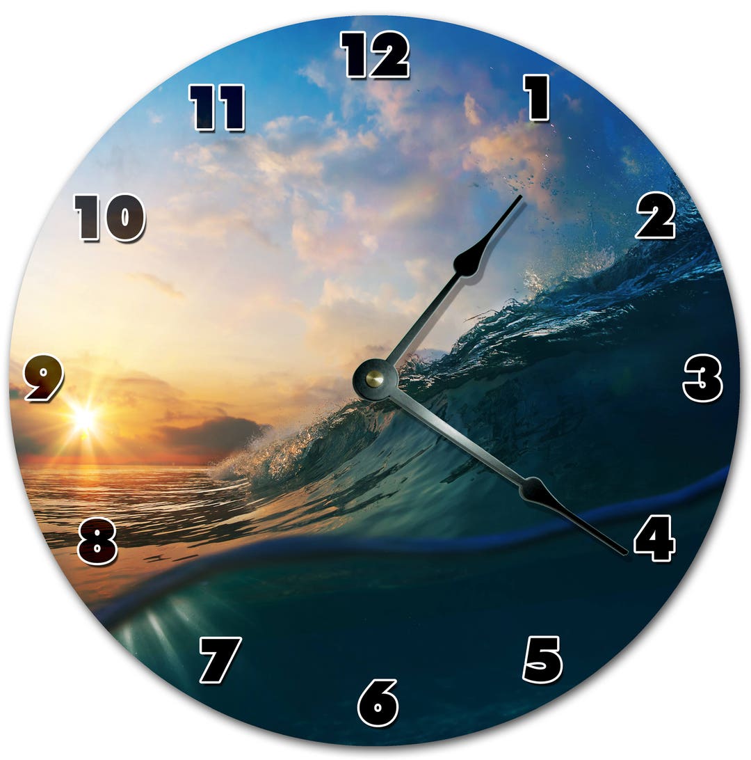 10.5" SEA WAVES and SUNSET Clock - Living Room Clock - Large 10.5" Wall ...