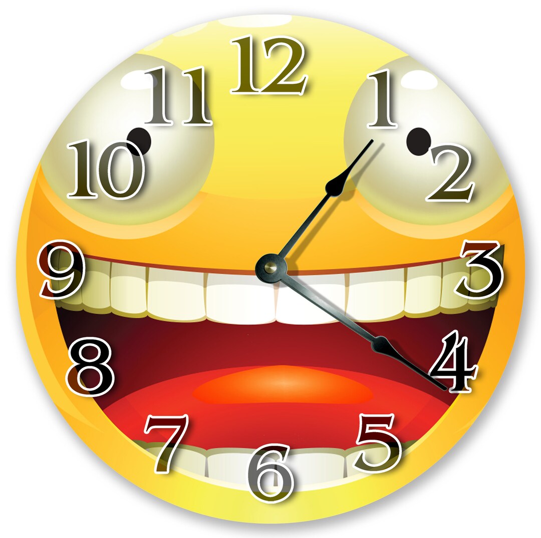 10.5 SMILING EMOJI With OPEN Mouth Clock Large 10.5 Wall Clock Emoticon ...