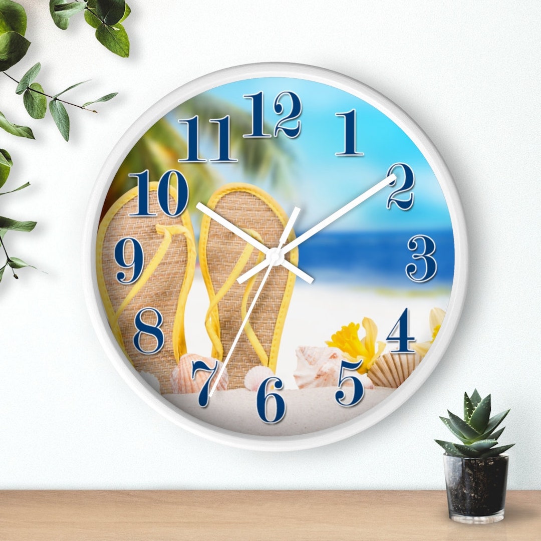 10 Silent BEACH WALL CLOCKS New Home Gift Tropical Decor Shabby Chic ...