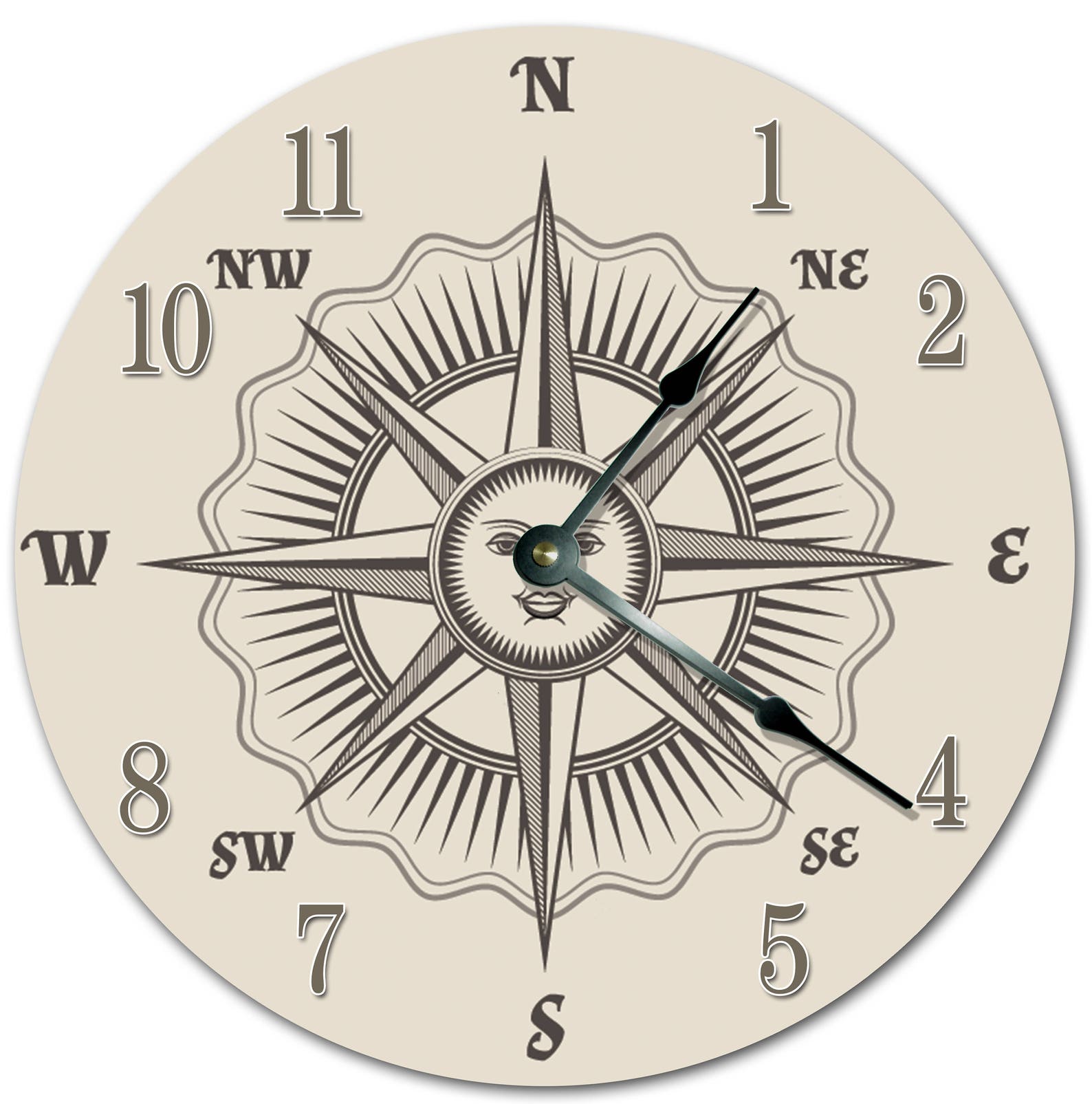 10.5 SUN DESIGN COMPASS Clock Living Room Clock - Etsy