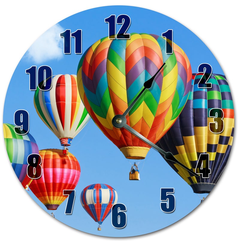 10.5" Colorful HOT AIR BALLOONS Clock - Living Room Clock - Large 10.5 ...