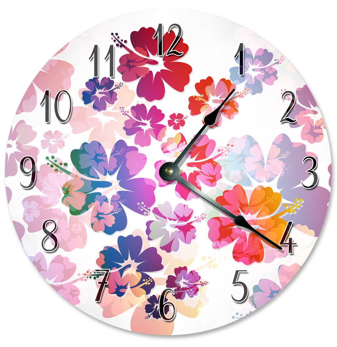 10.5 ADORABLE HIBISCUS FLOWERS Clock Living Room Clock Large 10.5 Wall ...