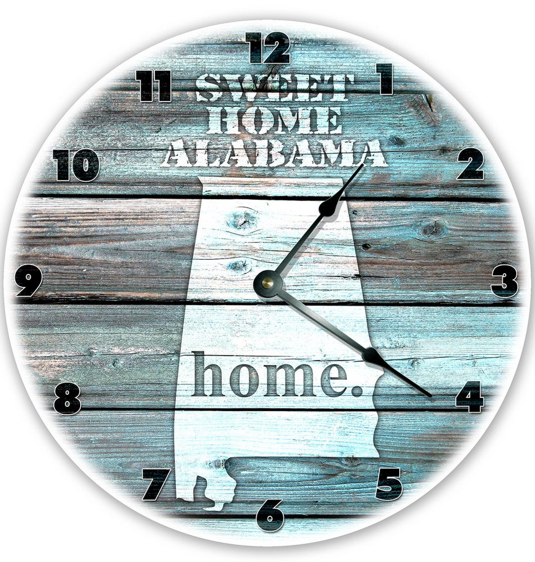 12 ALABAMA TEAL RUSTIC Look Clock Large 12 Inch Wall Clock Printed ...