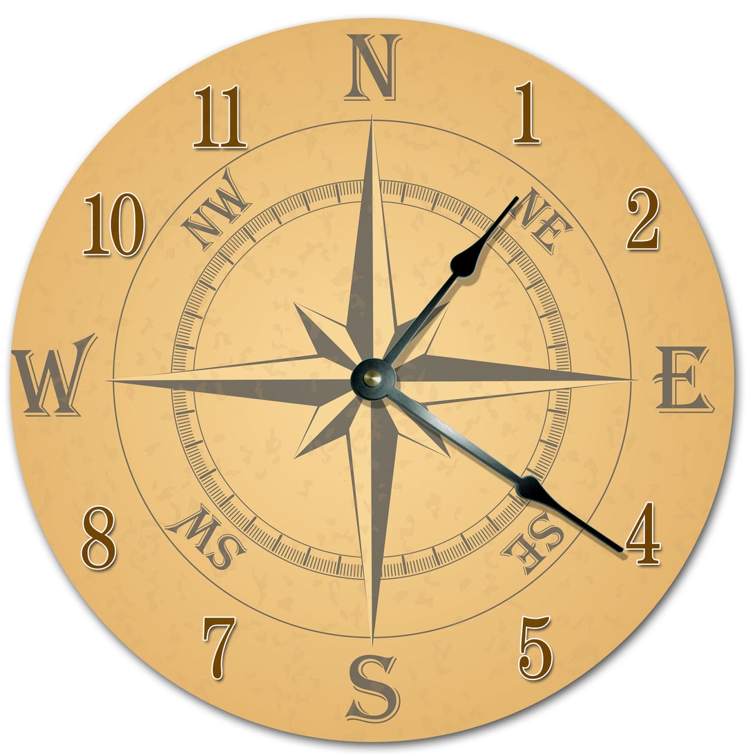 10.5 COMPASS ART Clock Living Room Clock Large 10.5 Wall Clock Home ...