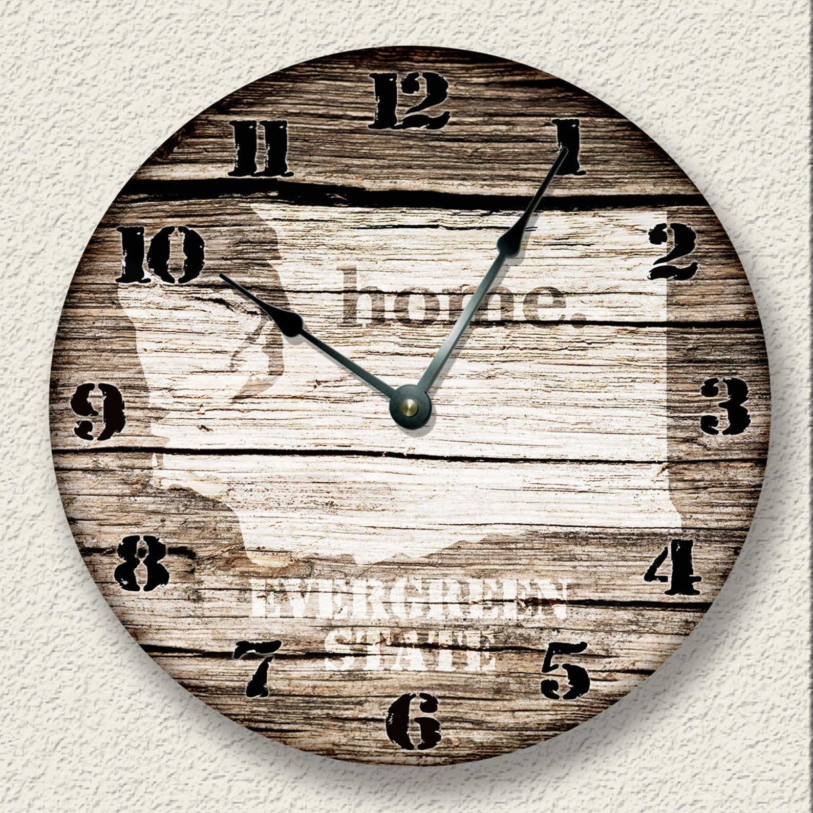 WASHINGTON Home State Wall CLOCK - Barn Boards Pattern - Evergreen ...