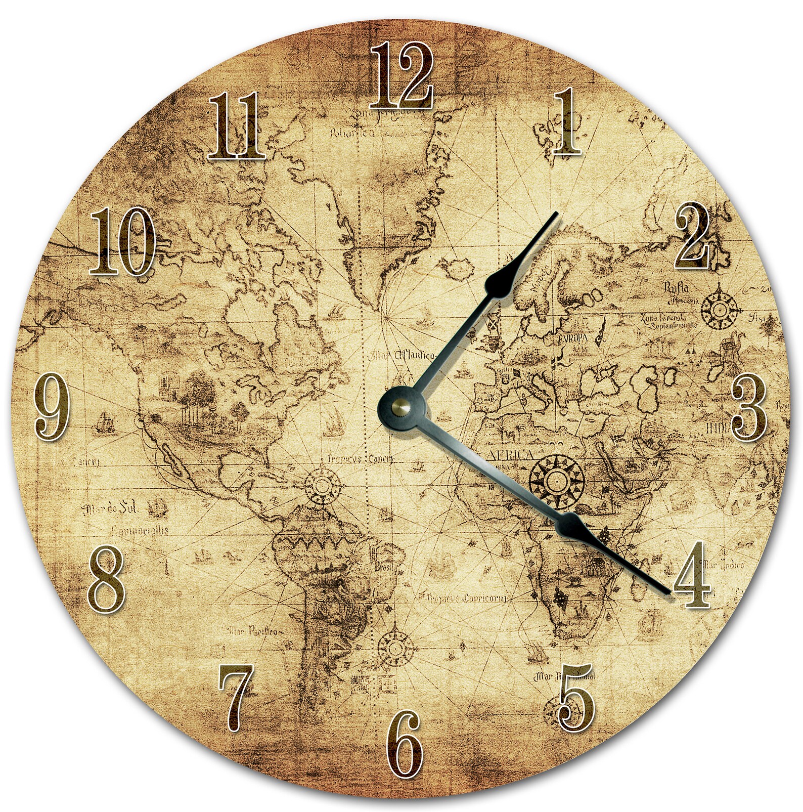 10.5 VINTAGE WORLD MAP Clock Living Room Clock Large 10.5 Wall Clock ...