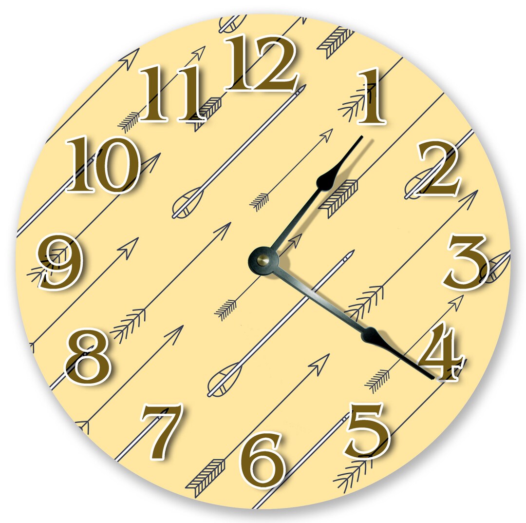 10.5" Flying Arrow Clock - Yellow Clock - Living Room Clock - Large 10. ...